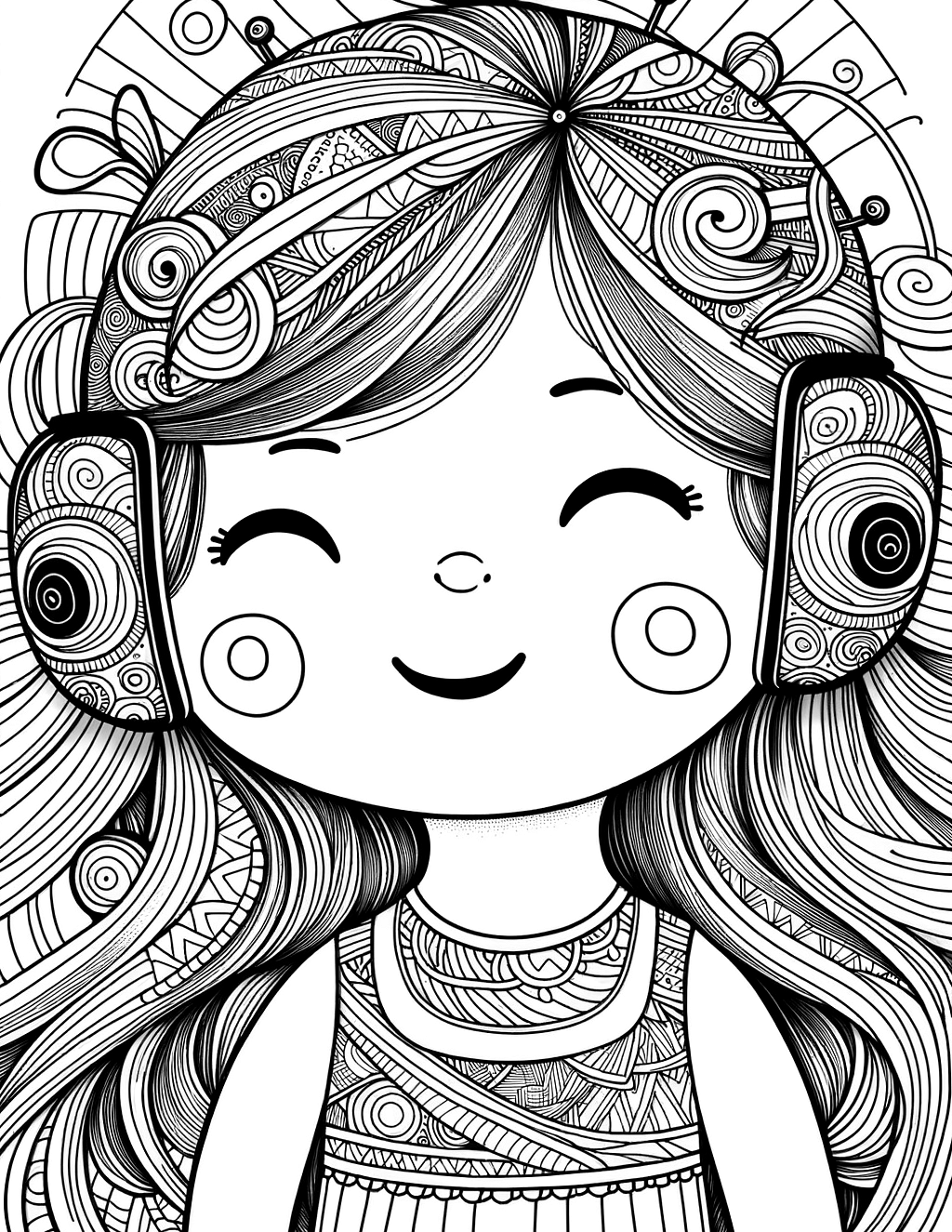 Coloring page of cute little girl with hearing aids | PageCrayon