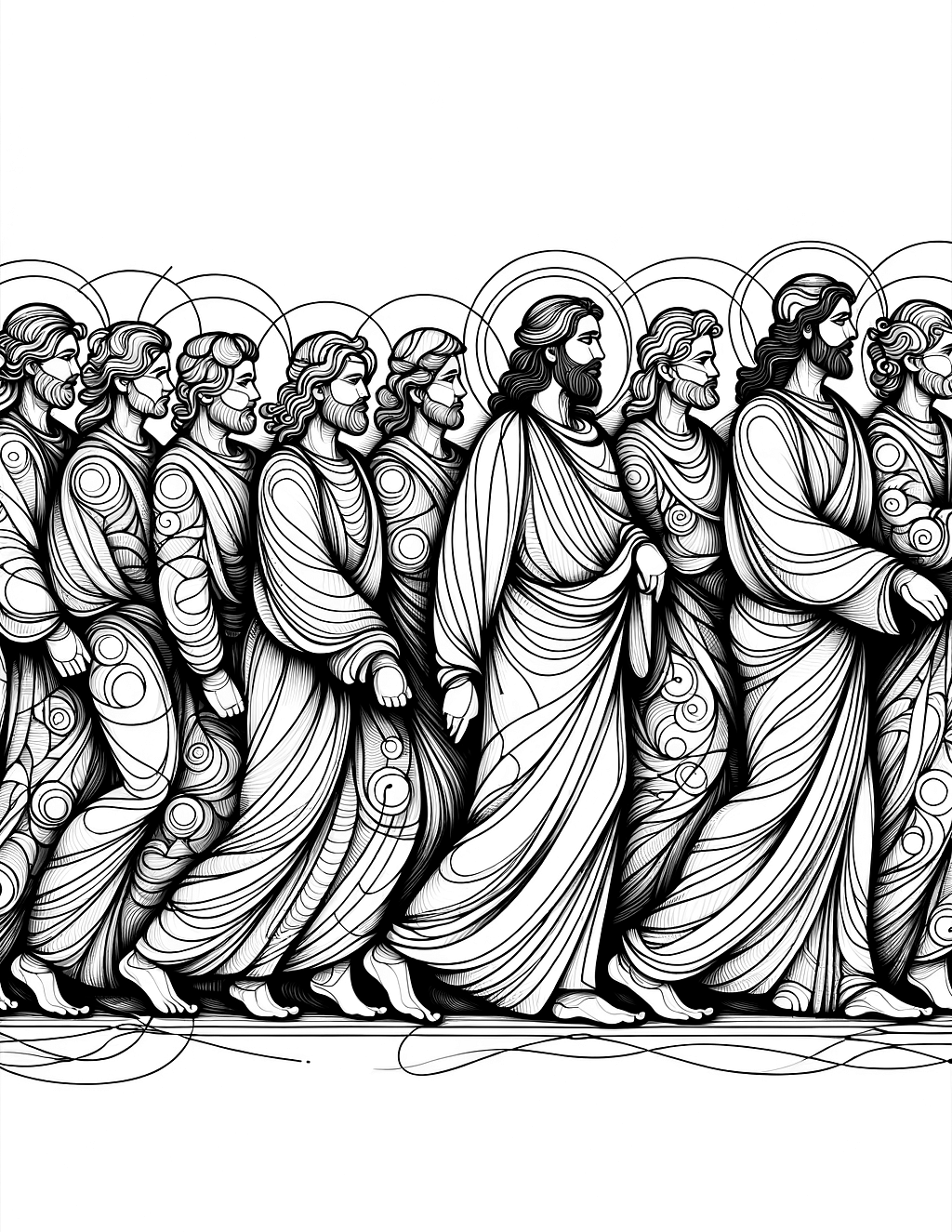 Coloring page of jesus walking with his followers | PageCrayon