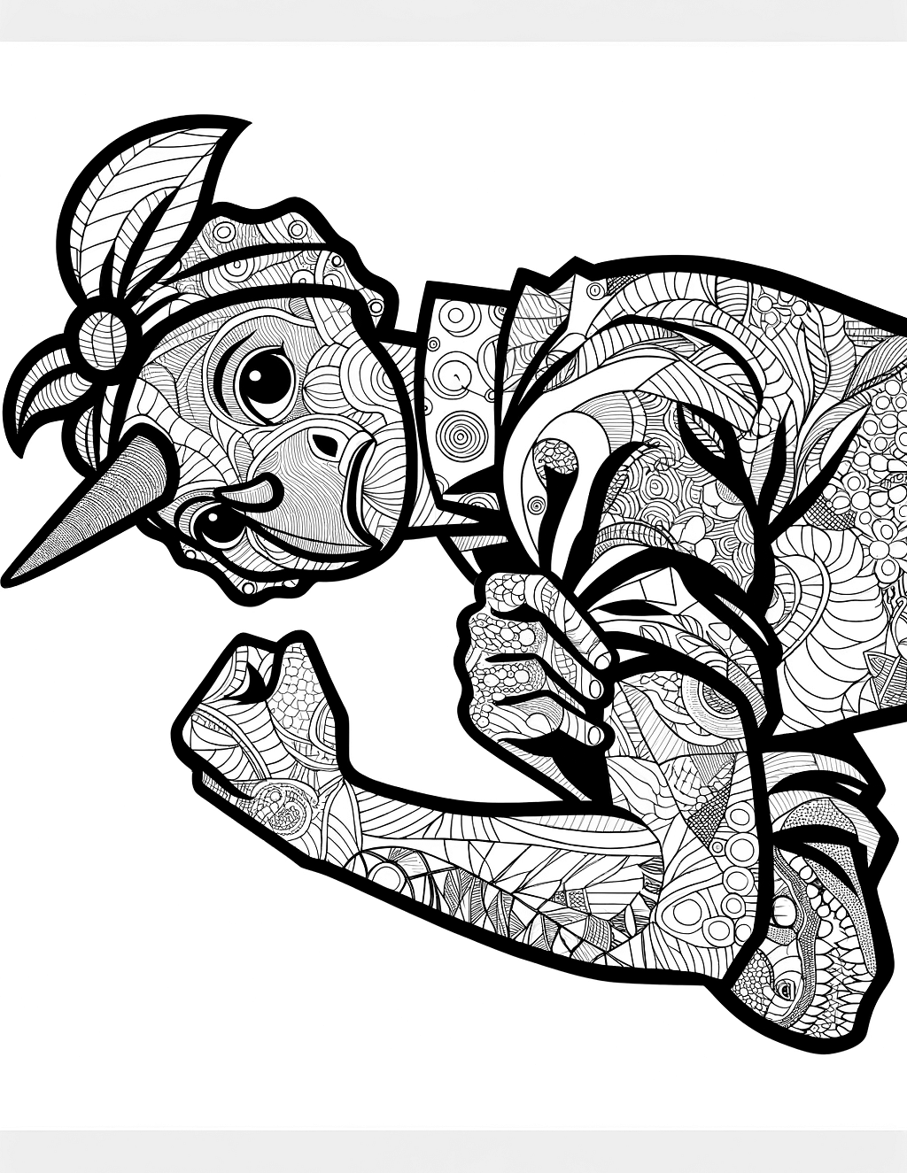 Coloring page of a triceratops girl in the pose of rosie the riveter ...