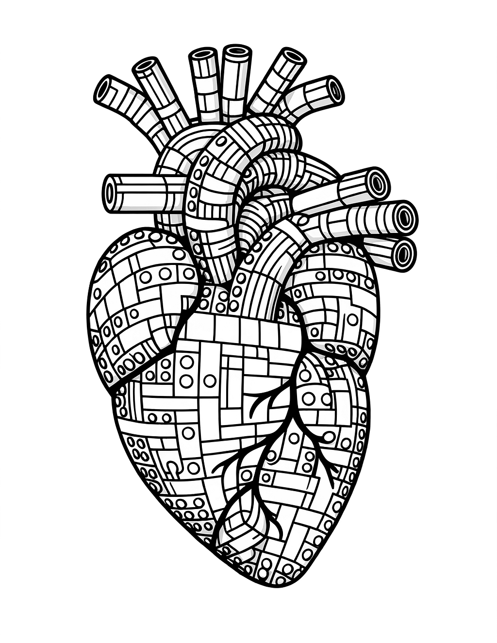 Coloring page of human heart made of lego blocks | PageCrayon