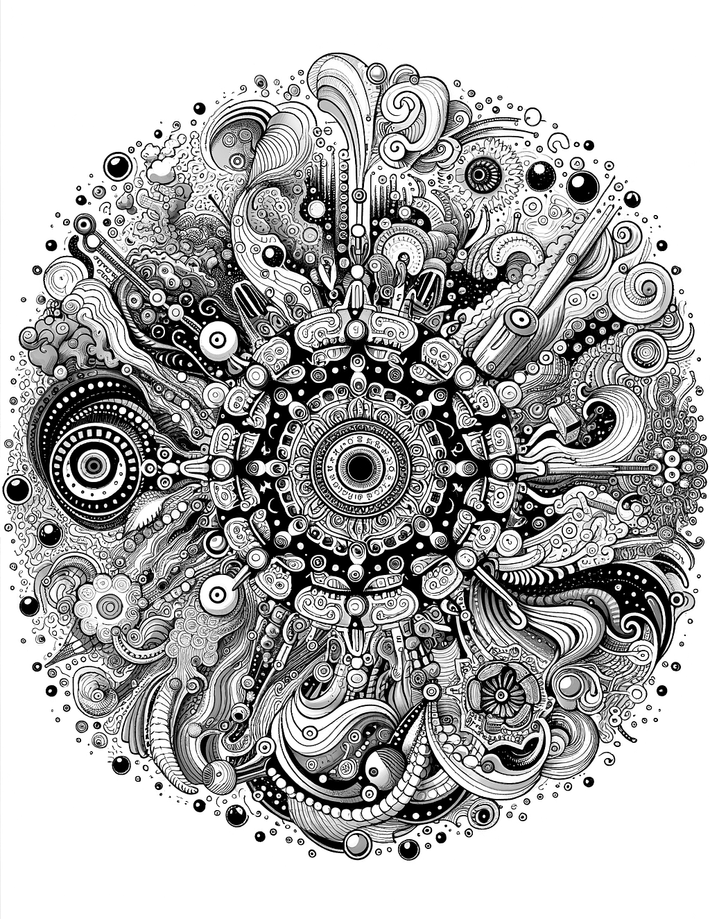 Coloring page of create a surrealistic mandala inspired by dreams and ...