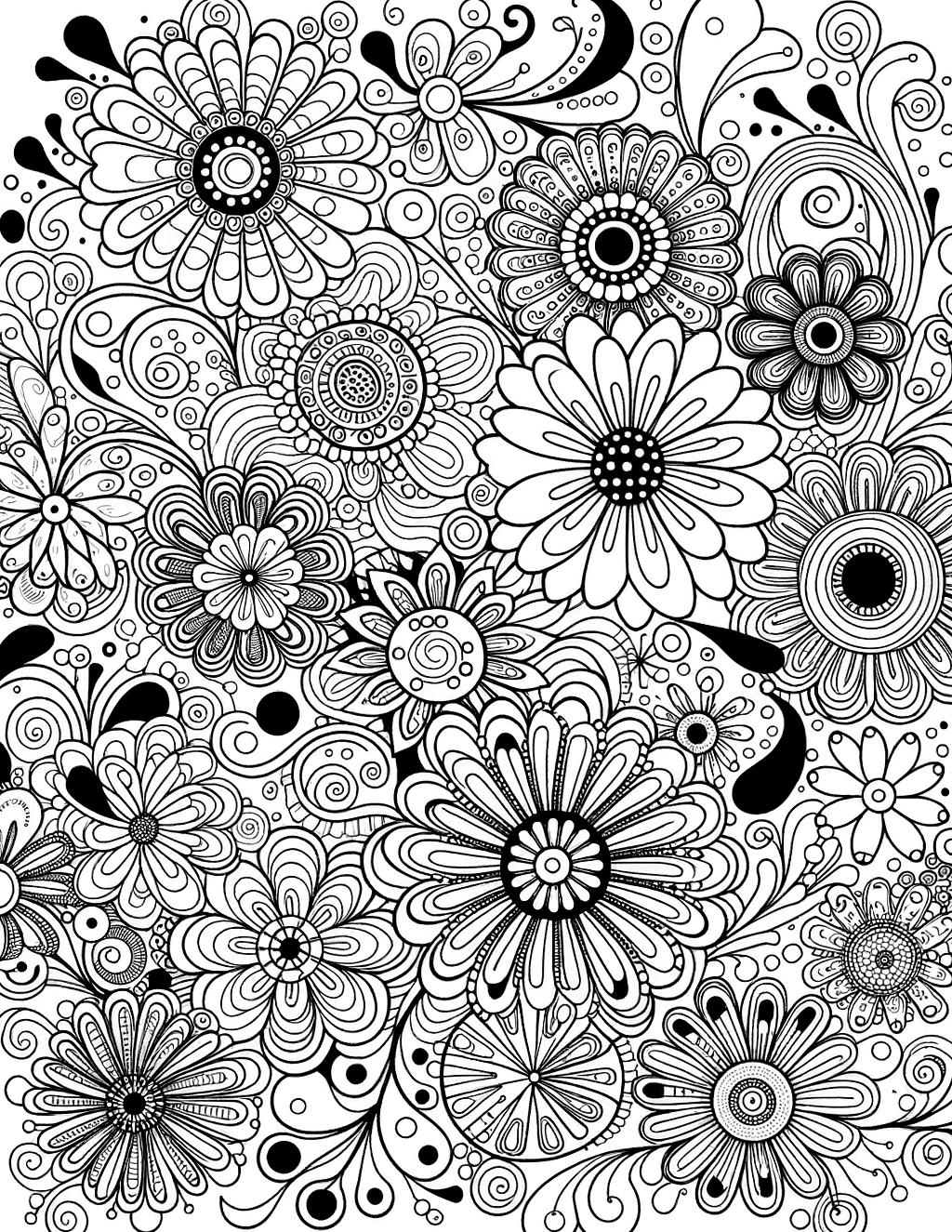 Coloring page of a collection of different flowers | PageCrayon