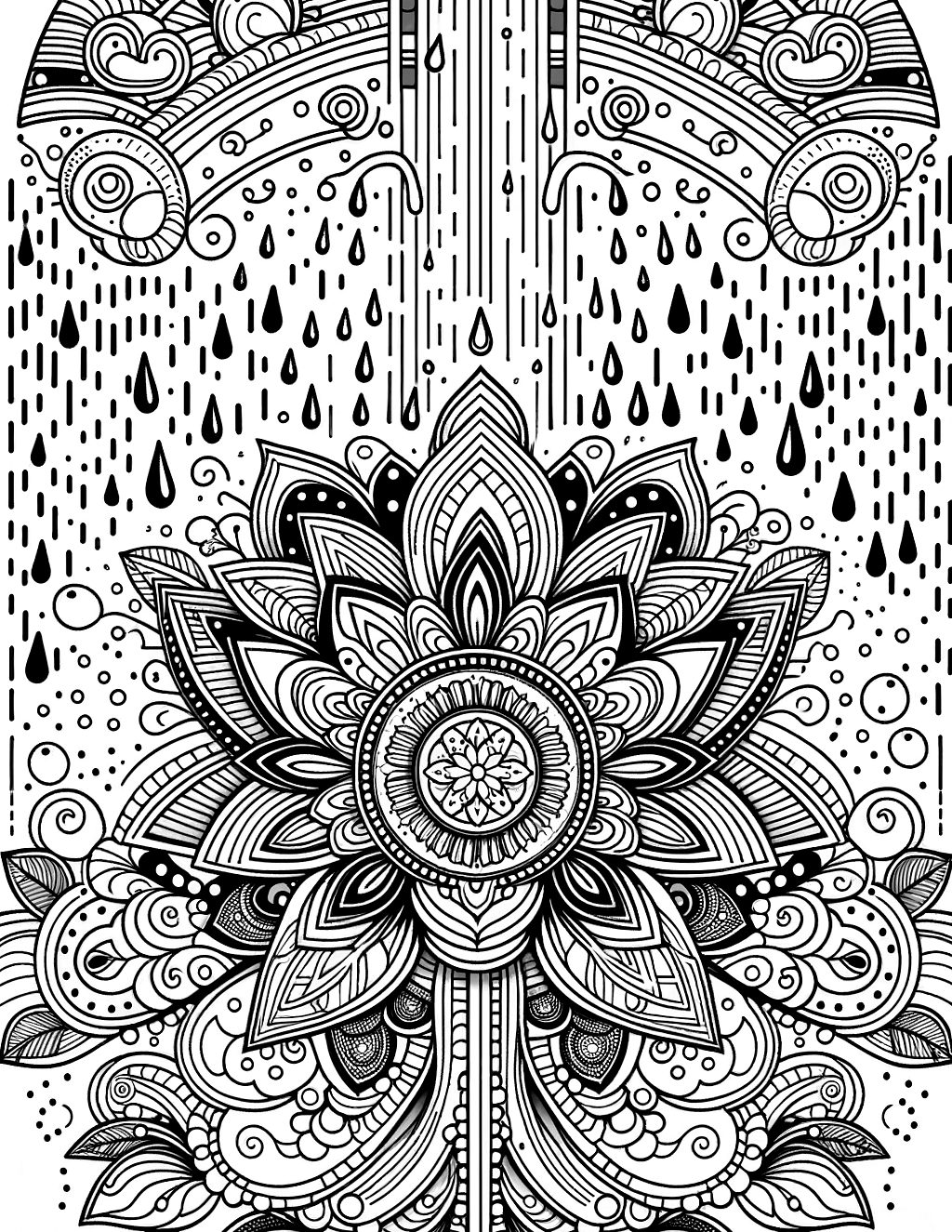 Coloring page of mandala rainy day | PageCrayon