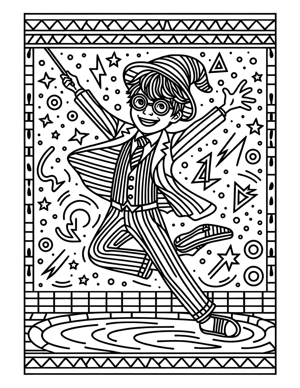 Coloring page of harry potter doing cartwheels in a swimming pool ...