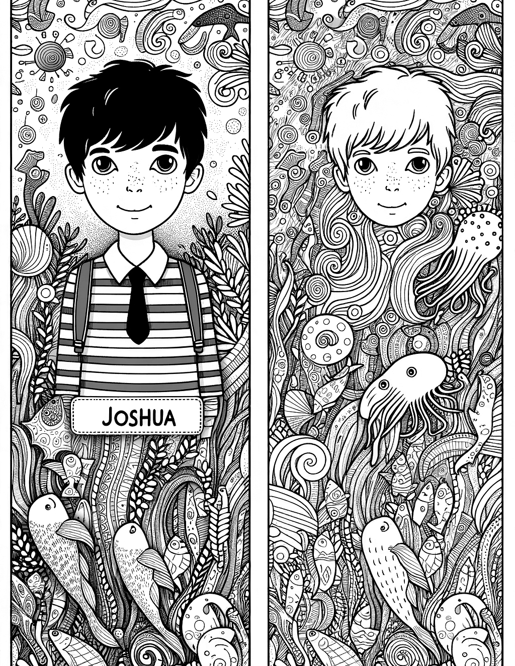 Coloring page of name joshua with coloring book background ocean ...